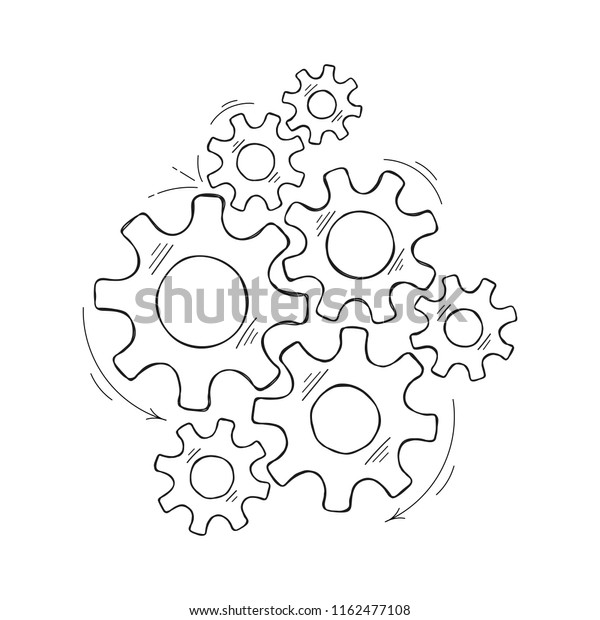 Vektor Stok Mechanical Gears Vector Sketch Illustration Cooperation ...