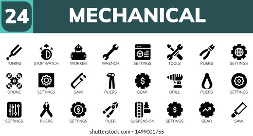 Mechanical Icon Set 24 Filled Mechanical Stock Vector (Royalty Free) 1499001755 | Shutterstock
