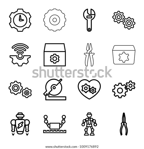 Mechanical Icons Set 16 Editable Outline Stock Vector (Royalty Free ...
