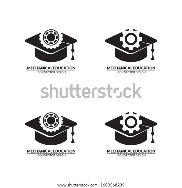 Vektor Stok Mechanical Logo Icon Graduation Cap Gear (Tanpa Royalti ...