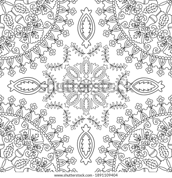 Medallion Round Outline Coloring Page Vintage Stock Vector (Royalty ...