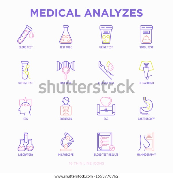 Medical Analyzes Thin Line Icons Set Stock Vector (Royalty Free ...