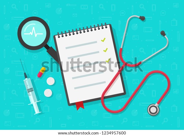 Medical checklist vector, flat cartoon health or medical notepad or ...