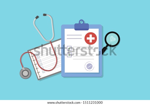 Medical form list with results data and approved check mark vector ...