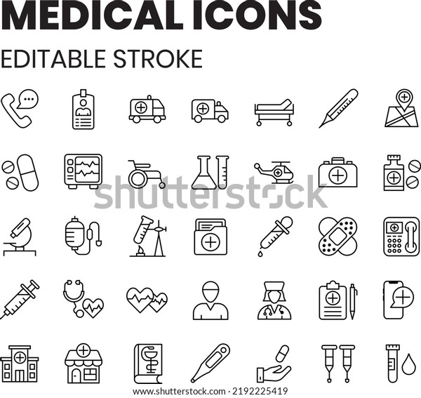 Medical Icons Editable Set 35 Outline Stock Vector (Royalty Free ...