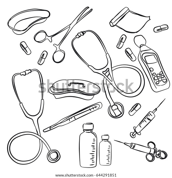 Medical Instruments Draw Black Line On Stock Vector (Royalty Free ...