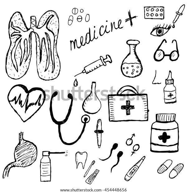 Medical Set Sketch Hand Drawing Style Stock Vector (Royalty Free ...