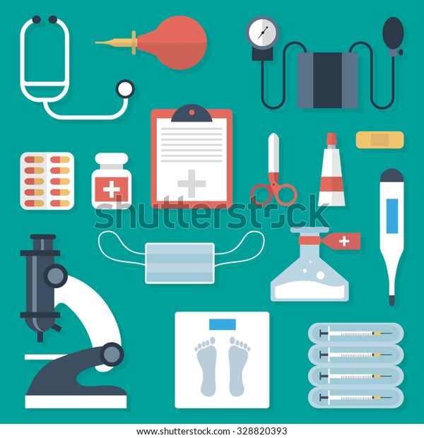 Medical Supplies Set Flat Style Stock-vektor (royaltyfri) 328820393