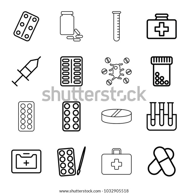 Medication Icons Set 16 Editable Outline Stock Vector (Royalty Free ...