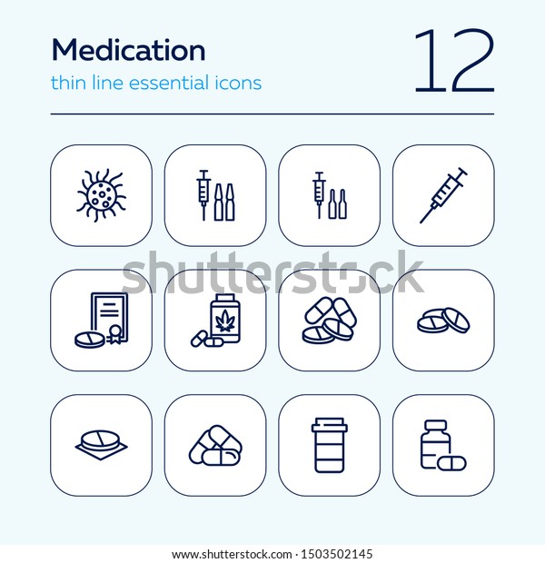 Medication Line Icon Set Syringe Pills Stock Vector (Royalty Free ...