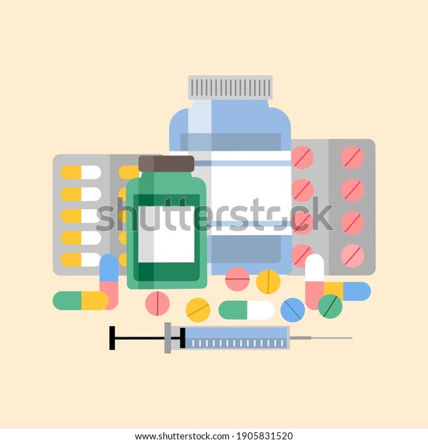 Medicine Bottles Tablets Capsules Injection Syringe Stock Vector ...