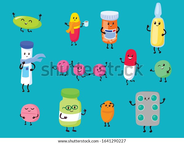 Medicine Cute Cartoon Characters Vector Illustration Stock Vector ...