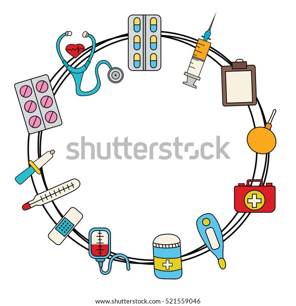 Medicine Design Set Cartoon Frame Border 库存矢量图（免版税）521559046