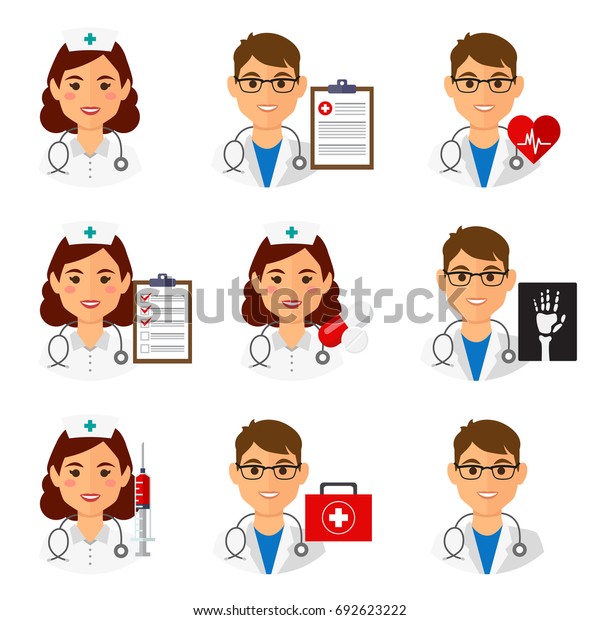 Medicine Doctors Nurses Icons Set Medical Stock Vector (Royalty Free ...
