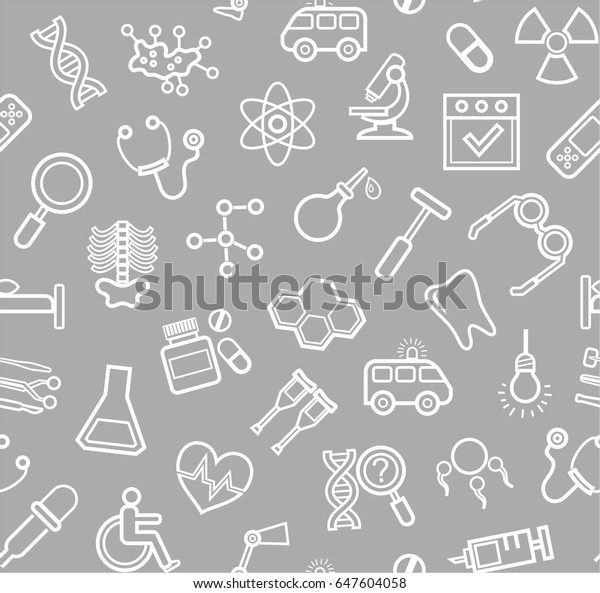 Medicine Grey Background Seamless Contour Icons Stock Vector (Royalty ...