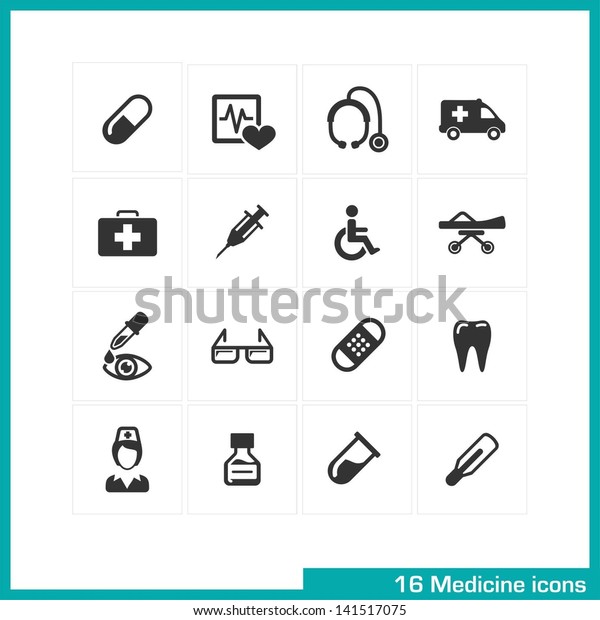 Medicine Icons Set Vector Black Pictograms Stock Vector (Royalty Free ...