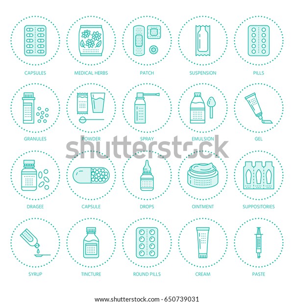 Medicines Dosage Forms Line Icons Pharmacy Stock Vector (Royalty Free ...