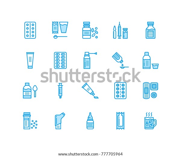 Medicines Dosage Forms Line Icons Pharmacy 스톡 벡터(로열티 프리) 777705964