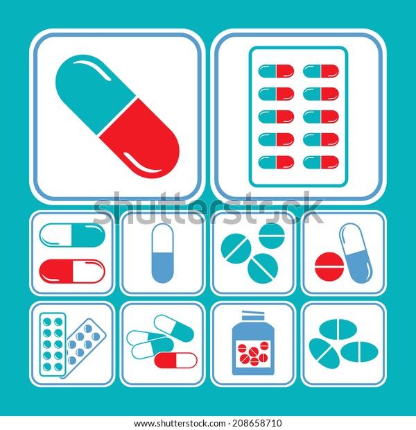 Medicines Tablet Pill Capsule Icon Set: เวกเตอร์สต็อก (ปลอดค่าลิขสิทธิ์ ...