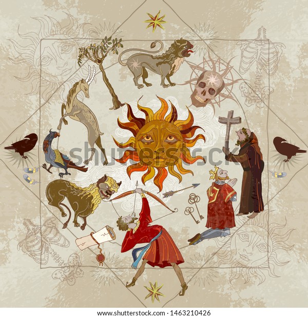 Medieval Alchemy Eclipse Mystic Astrology Symbols Stock Vector (Royalty ...