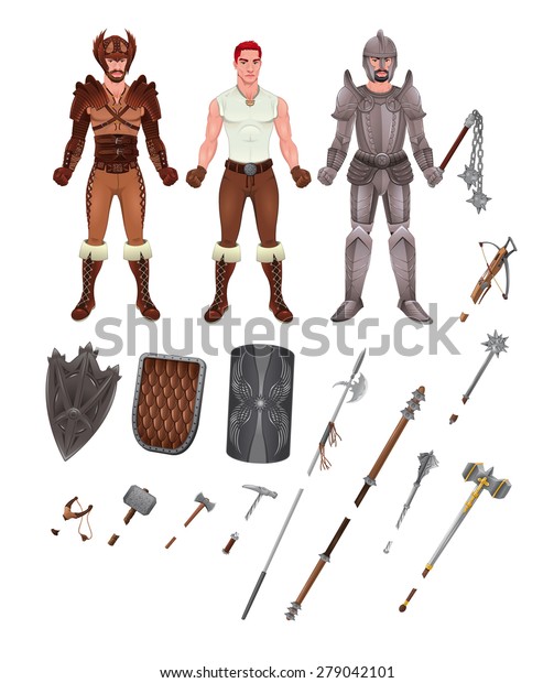 Medieval Avatar Armors Weapons Isolated Objects: เวกเตอร์สต็อก (ปลอดค่า ...