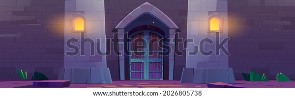 Medieval Castle Gate Night Palace Exterior Stock Vector (Royalty Free ...