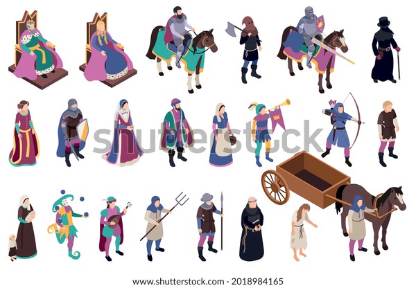 Medieval Characters Isometric Icons Set Peasant Stock Vector (Royalty ...
