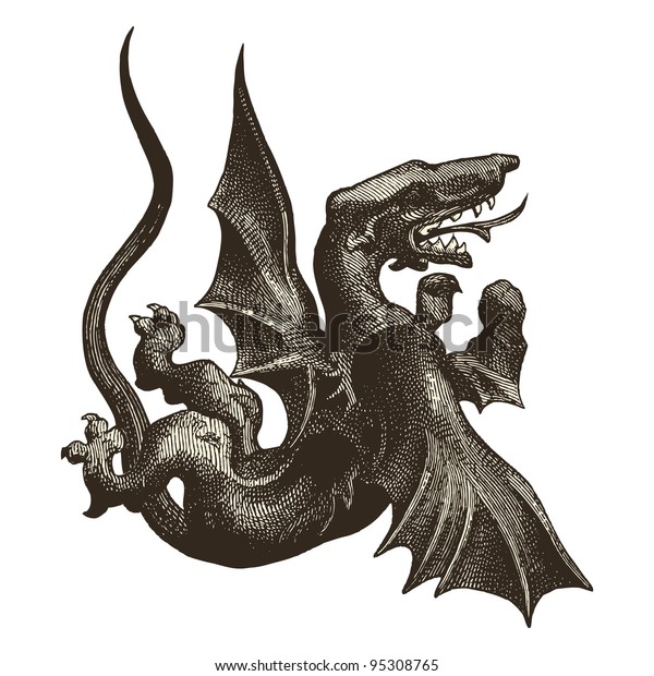 Medieval Dragon Vintage Engraved Illustration La Stock Vector (Royalty ...