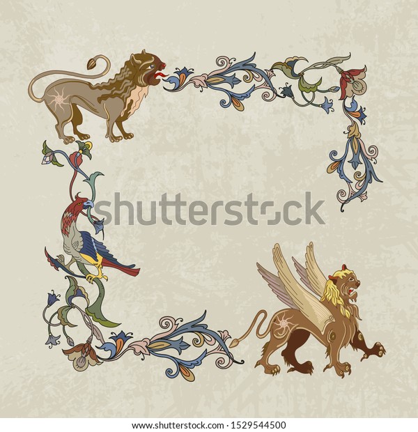 Medieval Frame Mythical Creatures Renaissance Era Stock Vector (Royalty ...