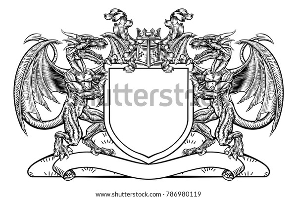 Medieval Heraldic Coat Arms Emblem Featuring Stock Vector (Royalty Free ...