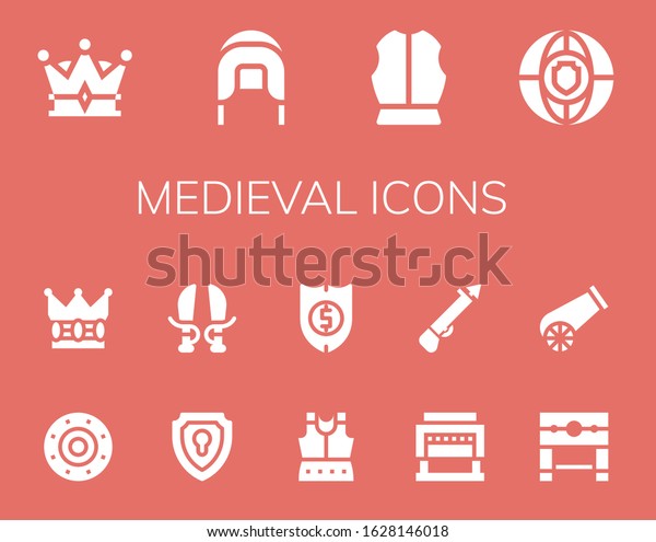 Medieval Icon Set 14 Filled Medieval Stock Vector (Royalty Free ...