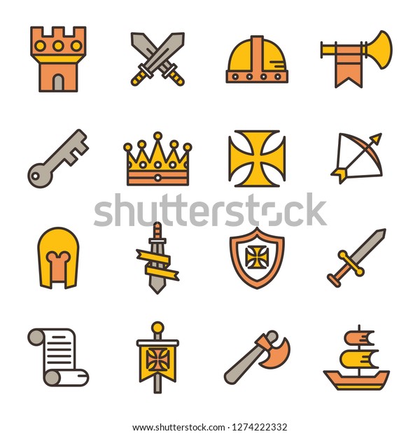 Medieval Icons Pack Isolated Medieval Symbols Stock Vector (Royalty ...