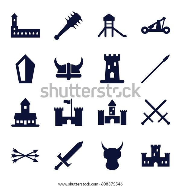 Medieval Icons Set Set 16 Medieval Stock Vector (Royalty Free) 608375546