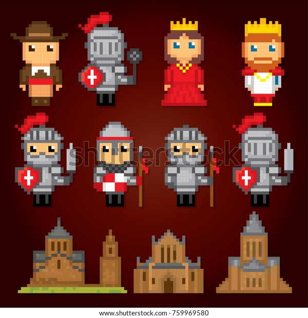 Medieval Icons Set Pixel Art Old Stock Vector (Royalty Free) 759969580 ...