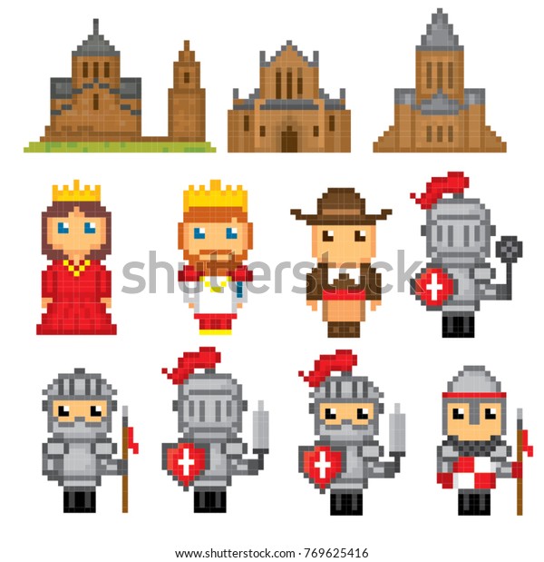 Medieval Icons Set Pixel Art Old Stock Vector (Royalty Free) 769625416