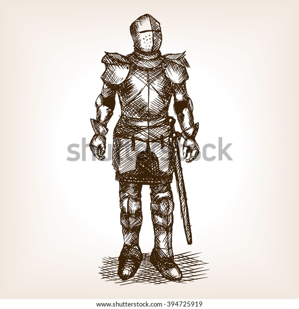 Medieval Knight Armour Sword Sketch Style Stock Vector (Royalty Free ...