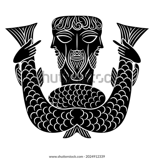 Medieval Merman Celtic Mythology Fantastic Bearded Stock Vector ...