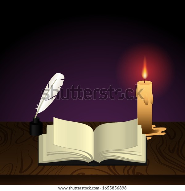 Medieval Monk Wooden Table Spell Book Stock Vector (Royalty Free ...