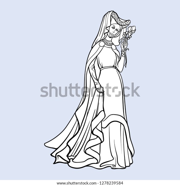 Medieval Princess Characteristic Gothic Slouching Posture Stock Vector ...