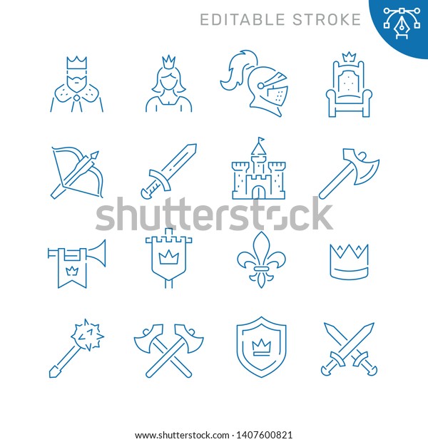 Medieval Related Icons Editable Stroke Thin Stock Vector (Royalty Free ...