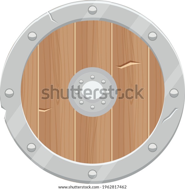 Medieval Round Wooden Oak Shield Metal: vector de stock (libre de ...