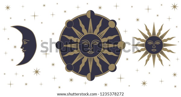 Medieval Sun Sol Face Moon Phases Stock Vector (Royalty Free ...