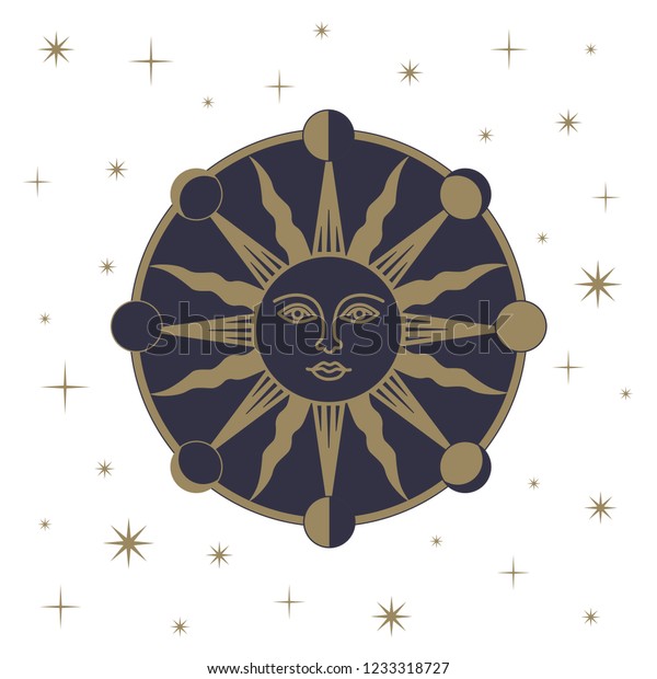 Medieval Sun Sol Face Star Astronomy Stock Vector (Royalty Free) 1233318727