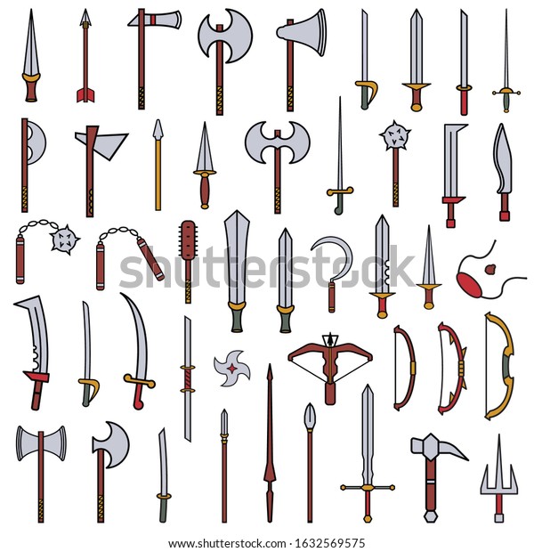 Medieval Weapon Icon Flat Set: vector de stock (libre de regalías ...
