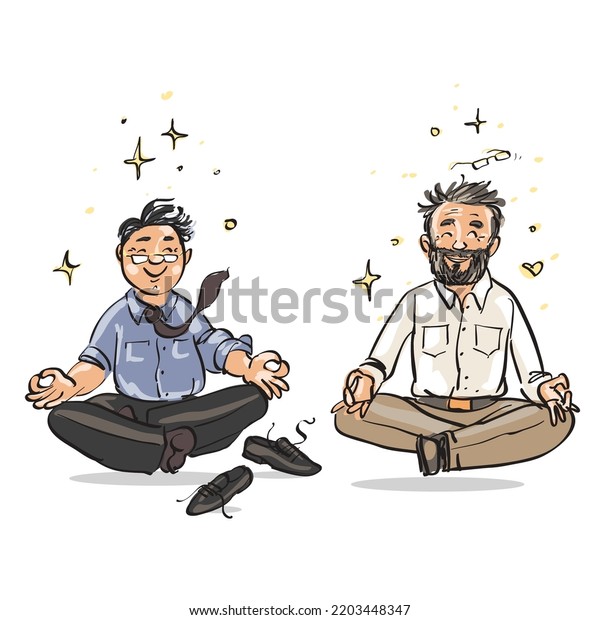 Meditating People Cartoon Vector Drawing Couple Stock Vector (Royalty ...
