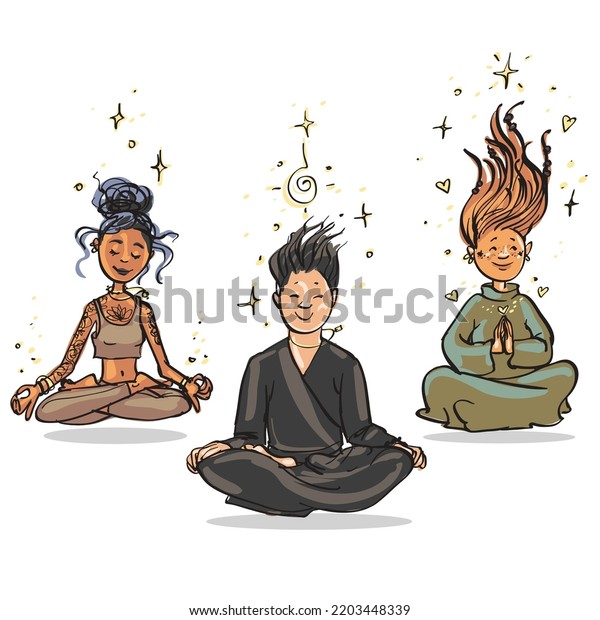 Meditating People Cartoon Vector Illustration Friends Stock Vector ...