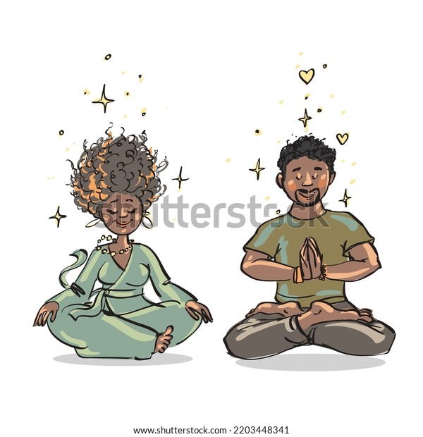 Meditating People Cartoon Vector Illustration Black Stock Vector ...