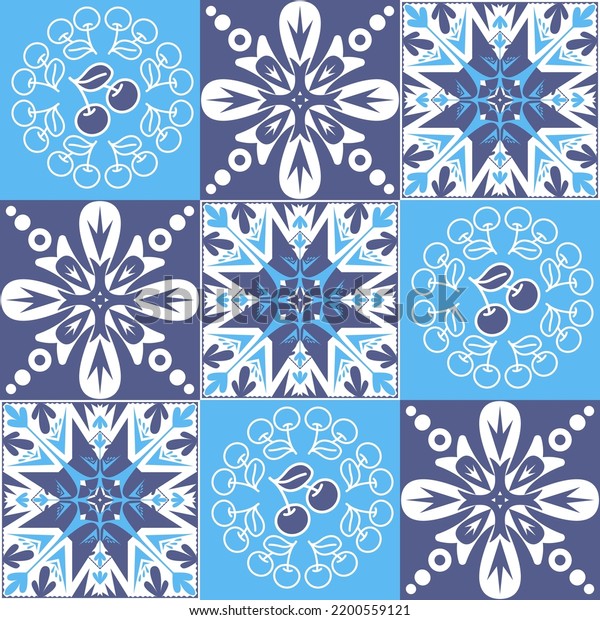 Mediterranean Porcelain Tiles Blue Pattern Wall Stock Vector (Royalty ...