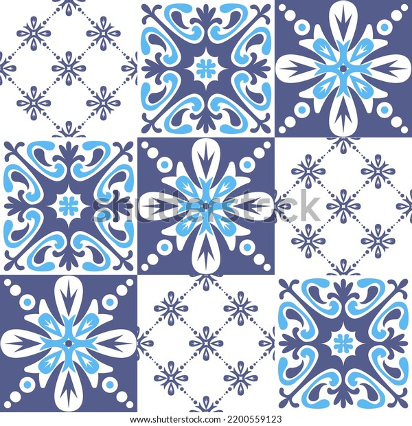 Mediterranean Porcelain Tiles Blue Pattern Wall Stock Vector (Royalty ...