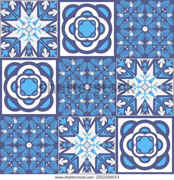 Mediterranean Porcelain Tiles Blue Pattern Wall Stock Vector (Royalty ...